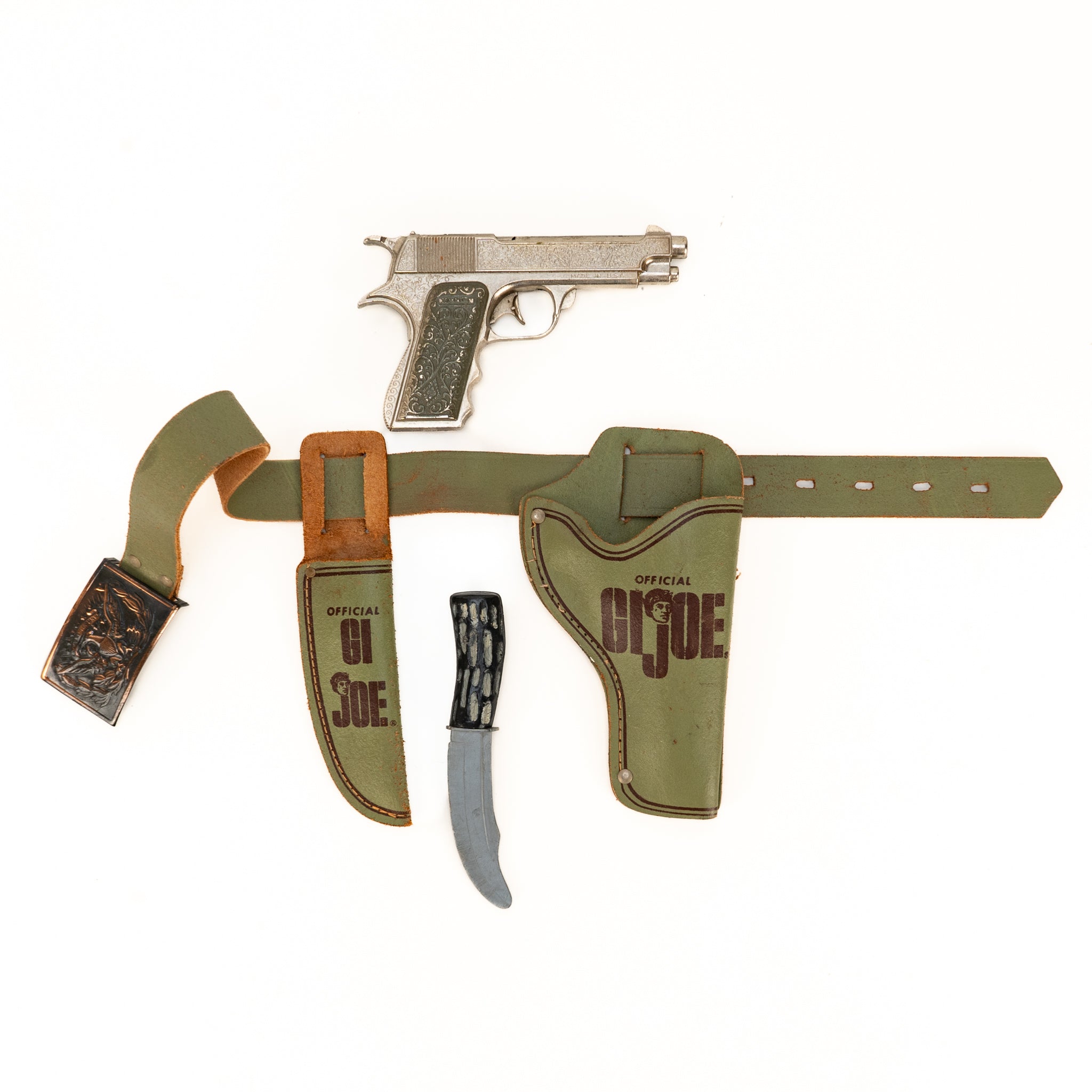Hubley G.I. Joe Colt .45 Army Cap Gun, Knife, Sheath, Belt & Leather ...