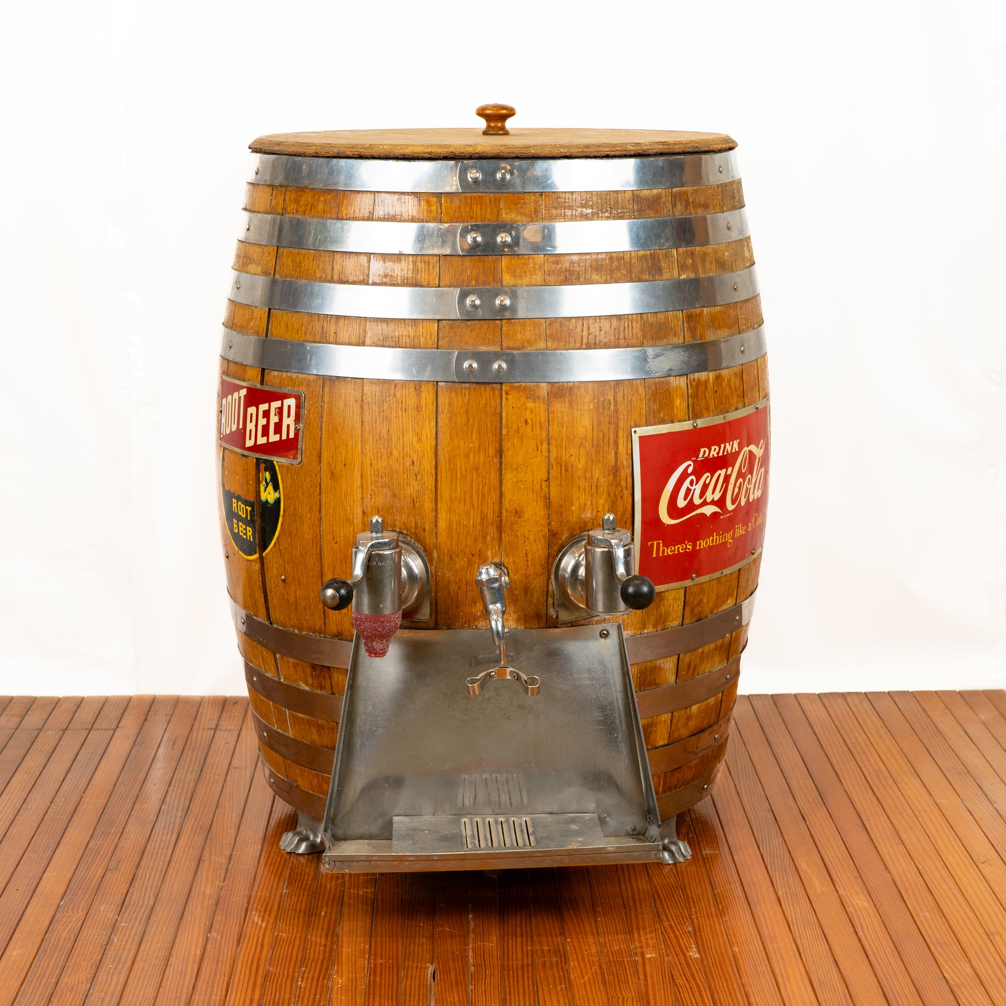 Double Branded Coca Cola & Root Beer Wooden Keg Beverage Dispenser ...
